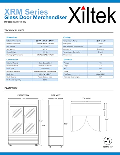 Xiltek Double Door Upright Commercial Display Freezer - Large Capacity Glass Door Merchandiser Freezer 45 CU Ft.