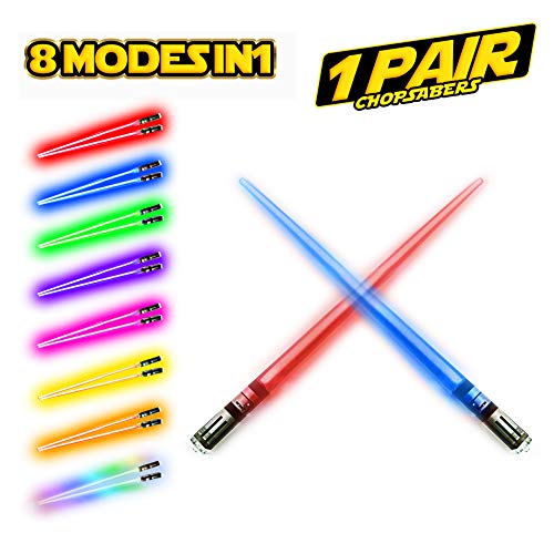 LIGHTSABER CHOPSTICKS LIGHT UP STAR WARS LED Glowing Light Saber Chop Sticks REUSABLE Sushi Lightup Sabers - 8 COLOR MODES 1 Pair