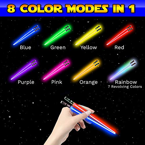 LIGHTSABER CHOPSTICKS LIGHT UP STAR WARS LED Glowing Light Saber Chop Sticks REUSABLE Sushi Lightup Sabers - 8 COLOR MODES 1 Pair