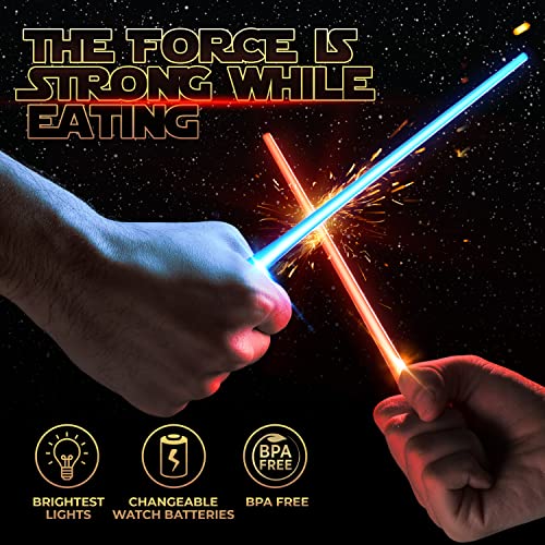 LIGHTSABER CHOPSTICKS LIGHT UP STAR WARS LED Glowing Light Saber Chop Sticks REUSABLE Sushi Lightup Sabers - 8 COLOR MODES 1 Pair