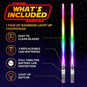 LIGHTSABER CHOPSTICKS LIGHT UP STAR WARS LED Glowing Light Saber Chop Sticks REUSABLE Sushi Lightup Sabers - 8 COLOR MODES 1 Pair