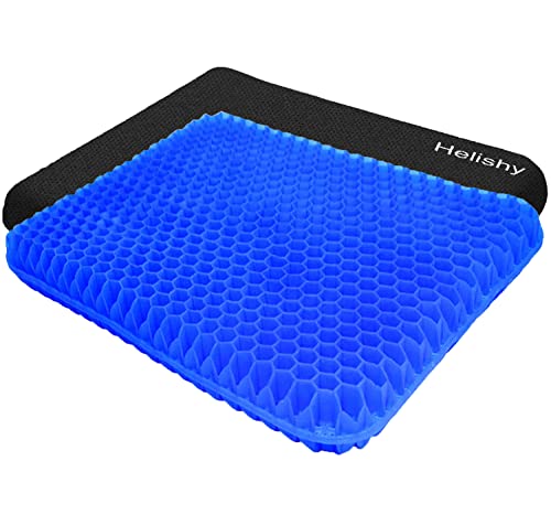 Gel Seat Cushion - 1.65inch Double Thick Egg Seat Cushion with Non-slip Cover - Coccyx Cushion for Back & Sciatica Pain - Office chair Car Seat Cushion - Honeycomb Breathable Design, Durable, Portable