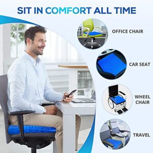 Gel Seat Cushion - 1.65inch Double Thick Egg Seat Cushion with Non-slip Cover - Coccyx Cushion for Back & Sciatica Pain - Office chair Car Seat Cushion - Honeycomb Breathable Design, Durable, Portable