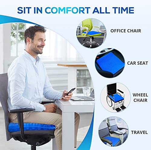 Gel Seat Cushion - 1.65inch Double Thick Egg Seat Cushion with Non-slip Cover - Coccyx Cushion for Back & Sciatica Pain - Office chair Car Seat Cushion - Honeycomb Breathable Design, Durable, Portable