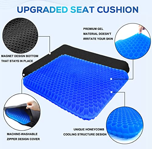 Gel Seat Cushion - 1.65inch Double Thick Egg Seat Cushion with Non-slip Cover - Coccyx Cushion for Back & Sciatica Pain - Office chair Car Seat Cushion - Honeycomb Breathable Design, Durable, Portable