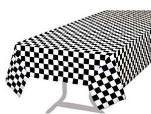 brichbrow pcs of 2 premium plastic checkered flag tablecloths picnic table covers, tablecovers party favor (2, black)