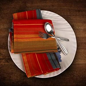 Urban Villa Kitchen Towels Cuisine Stripes Premium Quality 100% Cotton Dish Towels Mitered Corners Ultra Soft (Size: 20X30 Inch) Red Multi Highly Absorbent Bar Towels & Tea Towels - (Set of 6)