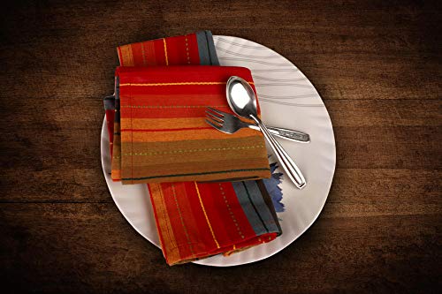 Urban Villa Kitchen Towels Cuisine Stripes Premium Quality 100% Cotton Dish Towels Mitered Corners Ultra Soft (Size: 20X30 Inch) Red Multi Highly Absorbent Bar Towels & Tea Towels - (Set of 6)