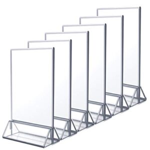 niubee 6pack 4x6 clear acrylic sign holder with sliver borders and vertical stand, double sided table menu holders picture frames for wedding table numbers, restaurant signs, photos and art display