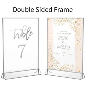 NIUBEE 6Pack 4x6 Clear Acrylic Sign Holder with Sliver Borders and Vertical Stand, Double Sided Table Menu Holders Picture Frames for Wedding Table Numbers, Restaurant Signs, Photos and Art Display