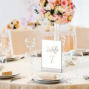 NIUBEE 6Pack 4x6 Clear Acrylic Sign Holder with Sliver Borders and Vertical Stand, Double Sided Table Menu Holders Picture Frames for Wedding Table Numbers, Restaurant Signs, Photos and Art Display