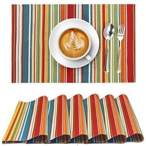 ruvanti placemats 100% cotton 13x19 inch, dining table placemats set of 6, modern place mats for dining table decor, kitchen & table linens, coffee mat for christmas dinners – multi stripe