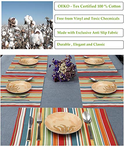 Ruvanti Placemats 100% Cotton 13x19 Inch, Dining Table Placemats Set of 6, Modern Place Mats for Dining Table Decor, Kitchen & Table Linens, Coffee Mat for Christmas Dinners – Multi Stripe