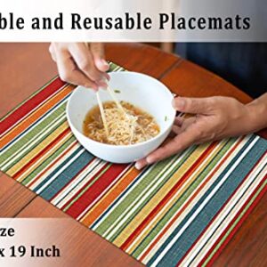 Ruvanti Placemats 100% Cotton 13x19 Inch, Dining Table Placemats Set of 6, Modern Place Mats for Dining Table Decor, Kitchen & Table Linens, Coffee Mat for Christmas Dinners – Multi Stripe