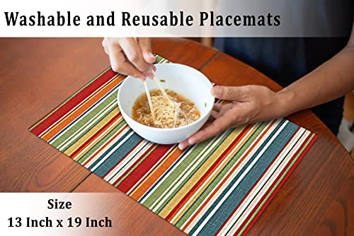 Ruvanti Placemats 100% Cotton 13x19 Inch, Dining Table Placemats Set of 6, Modern Place Mats for Dining Table Decor, Kitchen & Table Linens, Coffee Mat for Christmas Dinners – Multi Stripe