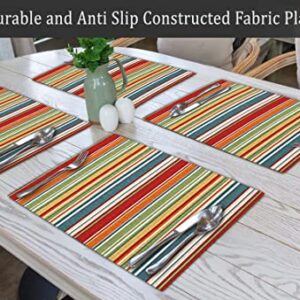 Ruvanti Placemats 100% Cotton 13x19 Inch, Dining Table Placemats Set of 6, Modern Place Mats for Dining Table Decor, Kitchen & Table Linens, Coffee Mat for Christmas Dinners – Multi Stripe