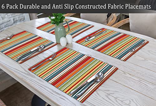 Ruvanti Placemats 100% Cotton 13x19 Inch, Dining Table Placemats Set of 6, Modern Place Mats for Dining Table Decor, Kitchen & Table Linens, Coffee Mat for Christmas Dinners – Multi Stripe