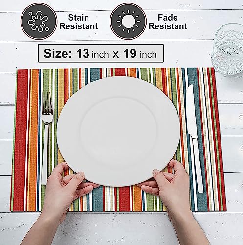 Ruvanti Placemats 100% Cotton 13x19 Inch, Dining Table Placemats Set of 6, Modern Place Mats for Dining Table Decor, Kitchen & Table Linens, Coffee Mat for Christmas Dinners – Multi Stripe