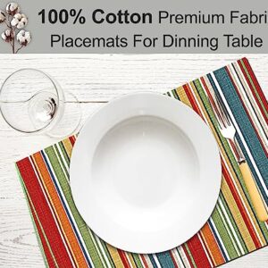 Ruvanti Placemats 100% Cotton 13x19 Inch, Dining Table Placemats Set of 6, Modern Place Mats for Dining Table Decor, Kitchen & Table Linens, Coffee Mat for Christmas Dinners – Multi Stripe