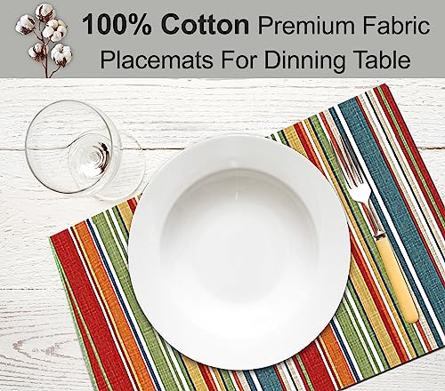 Ruvanti Placemats 100% Cotton 13x19 Inch, Dining Table Placemats Set of 6, Modern Place Mats for Dining Table Decor, Kitchen & Table Linens, Coffee Mat for Christmas Dinners – Multi Stripe