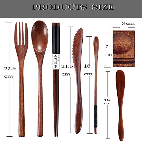 Wooden Utensils for Eating Reusable Wooden Bamboo Cutlery Set with Case 9 Pcs Travel Utensils, Fork and Spoon Set Wood Flatware Set for Eating with Knife Chopsticks Straw