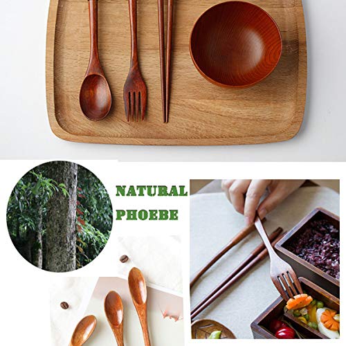 Wooden Utensils for Eating Reusable Wooden Bamboo Cutlery Set with Case 9 Pcs Travel Utensils, Fork and Spoon Set Wood Flatware Set for Eating with Knife Chopsticks Straw