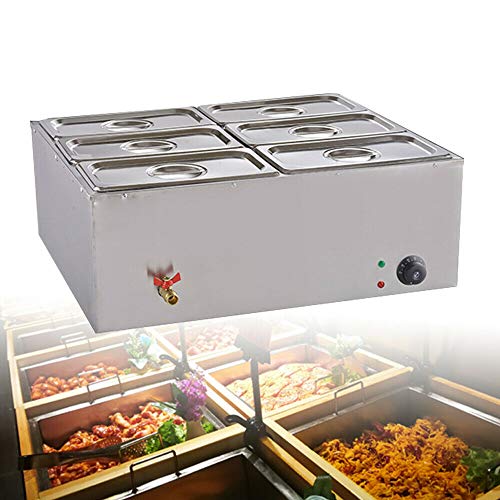 TFCFL Commercial Food Warmer 6-Pan Steamer Stainless Steel Bain-Marie Buffet Electric Countertop Food Warmer Steam Table 110V 850W for Catering and Restaurants