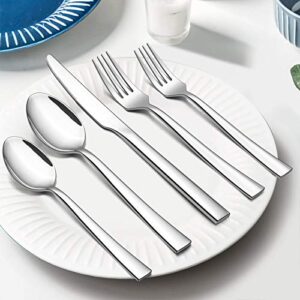 60-Piece Silverware Set, E-far Stainless Steel Flatware Set Service for 12, Tableware Cutlery Set for Home Restaurant Party, Dinner Forks/Spoons/Knives, Square Edge & Mirror Polished, Dishwasher Safe