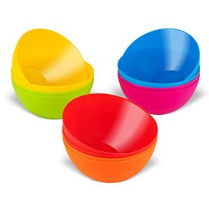 PLASKIDY Plastic Bowls Set of 12 Kids Bowls 24 Oz Microwave Dishwasher Safe BPA Free Plastic Cereal Bowls for Kids Brightly Colored Children Bowls Great for Cereal, Soup, Snack, Fruit or Salad