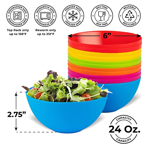 PLASKIDY Plastic Bowls Set of 12 Kids Bowls 24 Oz Microwave Dishwasher Safe BPA Free Plastic Cereal Bowls for Kids Brightly Colored Children Bowls Great for Cereal, Soup, Snack, Fruit or Salad