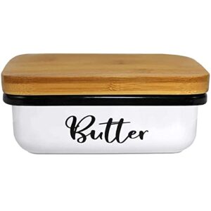 home acre designs butter dish with lid for countertop - unbreakable metal container & covered mess-free butter keeper - large vintage farmhouse style dishes