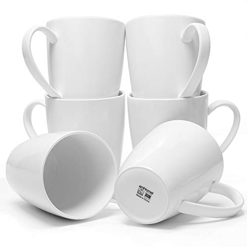 amhomel Coffee Mugs Set of 6, Porcelain Mugs - 16 Ounce for Coffee, Tea, Cocoa, Cappuccino, Latte and Milk, Large Handle Design, Microwave and Dishwasher Safe, White