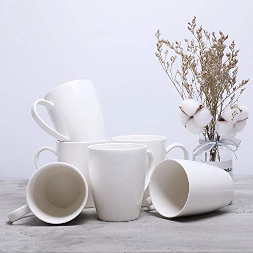 amhomel Coffee Mugs Set of 6, Porcelain Mugs - 16 Ounce for Coffee, Tea, Cocoa, Cappuccino, Latte and Milk, Large Handle Design, Microwave and Dishwasher Safe, White