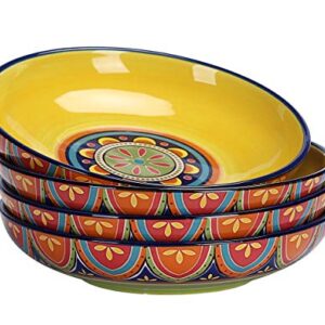 Bico Tunisian Ceramic 35oz Dinner Bowls, Set of 4, for Pasta, Salad, Cereal, Soup & Microwave & Dishwasher Safe