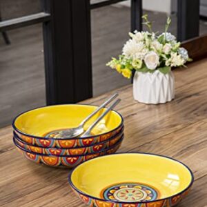 Bico Tunisian Ceramic 35oz Dinner Bowls, Set of 4, for Pasta, Salad, Cereal, Soup & Microwave & Dishwasher Safe