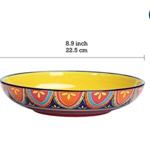 Bico Tunisian Ceramic 35oz Dinner Bowls, Set of 4, for Pasta, Salad, Cereal, Soup & Microwave & Dishwasher Safe