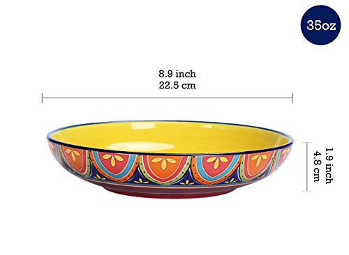 Bico Tunisian Ceramic 35oz Dinner Bowls, Set of 4, for Pasta, Salad, Cereal, Soup & Microwave & Dishwasher Safe