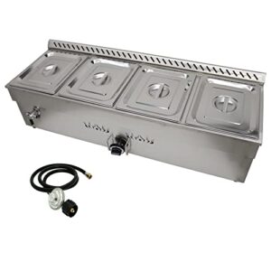 techtongda propane gas food soup warmer stove bain marie commercial canteen buffet steam heater with regulator valve 12''x8.7''x4'' pan 4 pan single row