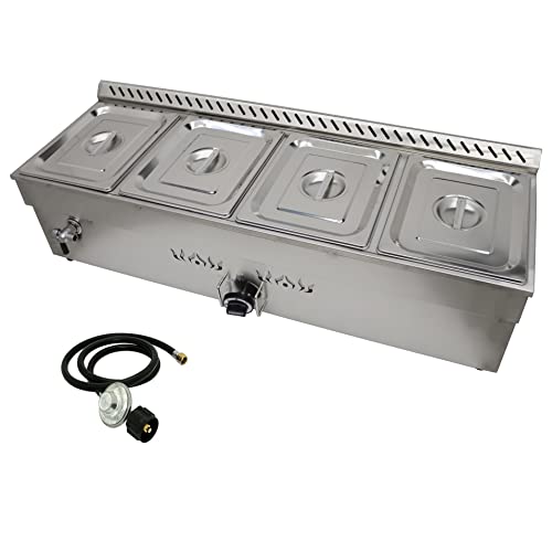 TECHTONGDA Propane Gas Food Soup Warmer Stove Bain Marie Commercial Canteen Buffet Steam Heater with Regulator Valve 12''x8.7''x4'' Pan 4 Pan Single Row