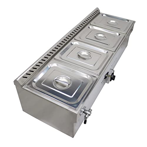 TECHTONGDA Propane Gas Food Soup Warmer Stove Bain Marie Commercial Canteen Buffet Steam Heater with Regulator Valve 12''x8.7''x4'' Pan 4 Pan Single Row