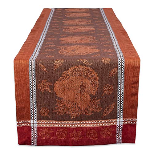 DII Traditional Harvest Wheat Jacquard Collection Thanksgiving Fall Table Décor Damask Cotton, 14x72 Rectangle Table Runner, Wine Red Botanical