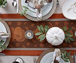 DII Traditional Harvest Wheat Jacquard Collection Thanksgiving Fall Table Décor Damask Cotton, 14x72 Rectangle Table Runner, Wine Red Botanical