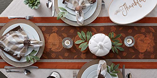 DII Traditional Harvest Wheat Jacquard Collection Thanksgiving Fall Table Décor Damask Cotton, 14x72 Rectangle Table Runner, Wine Red Botanical