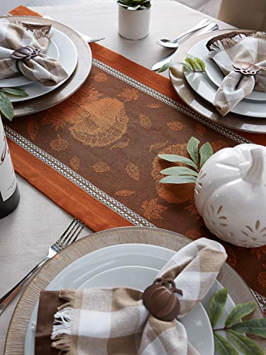 DII Traditional Harvest Wheat Jacquard Collection Thanksgiving Fall Table Décor Damask Cotton, 14x72 Rectangle Table Runner, Wine Red Botanical