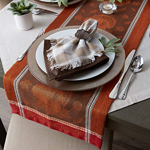 DII Traditional Harvest Wheat Jacquard Collection Thanksgiving Fall Table Décor Damask Cotton, 14x72 Rectangle Table Runner, Wine Red Botanical