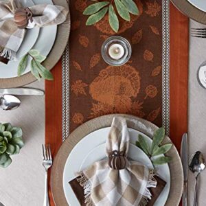 DII Traditional Harvest Wheat Jacquard Collection Thanksgiving Fall Table Décor Damask Cotton, 14x72 Rectangle Table Runner, Wine Red Botanical