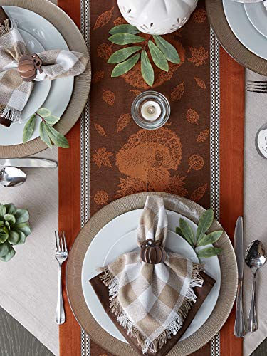 DII Traditional Harvest Wheat Jacquard Collection Thanksgiving Fall Table Décor Damask Cotton, 14x72 Rectangle Table Runner, Wine Red Botanical