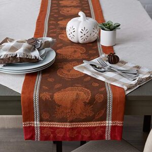 DII Traditional Harvest Wheat Jacquard Collection Thanksgiving Fall Table Décor Damask Cotton, 14x72 Rectangle Table Runner, Wine Red Botanical