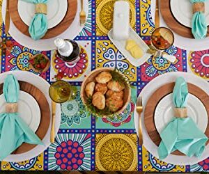 DII Morocco Vinyl Tabletop Collection Tablecloth, Flannel Backed, Rectangle, 60x84, Morocco Summer