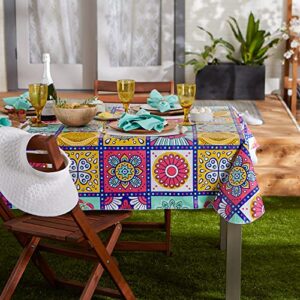 DII Morocco Vinyl Tabletop Collection Tablecloth, Flannel Backed, Rectangle, 60x84, Morocco Summer